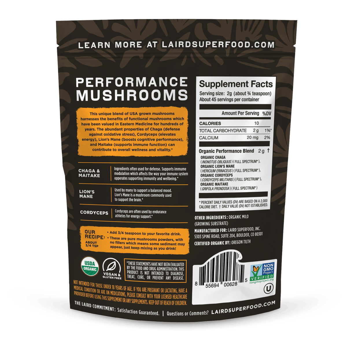 Mushroom Powder: Lion's Mane, Chaga & Cordyceps | Laird Superfood