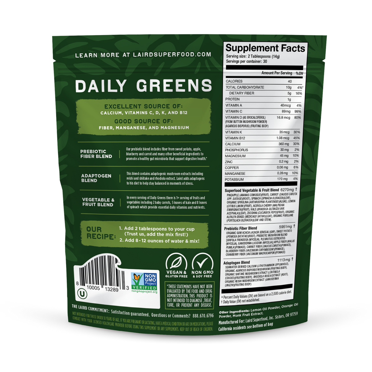 Daily Greens Powder - Prebiotic Greens Drink | Laird Superfood